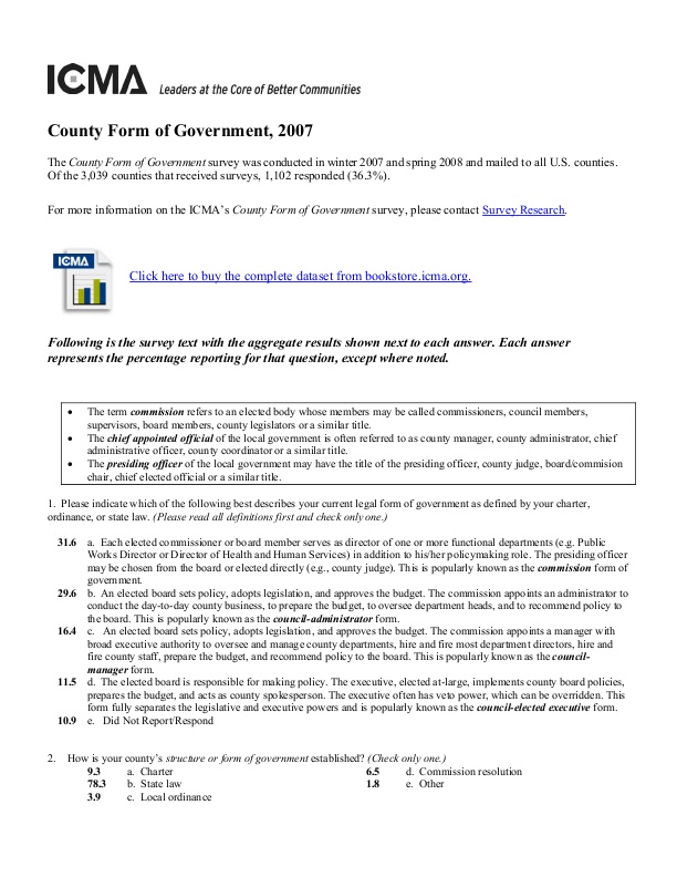 ICMA Survey Research: County Form of Government Survey 2007 | icma.org