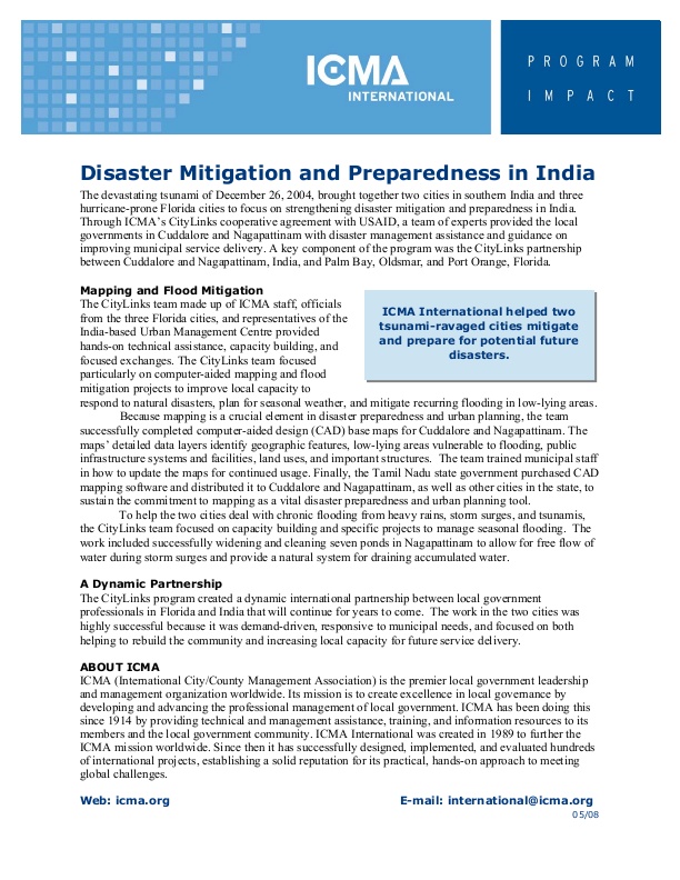 Disaster Mitigation and Preparedness in India | icma.org