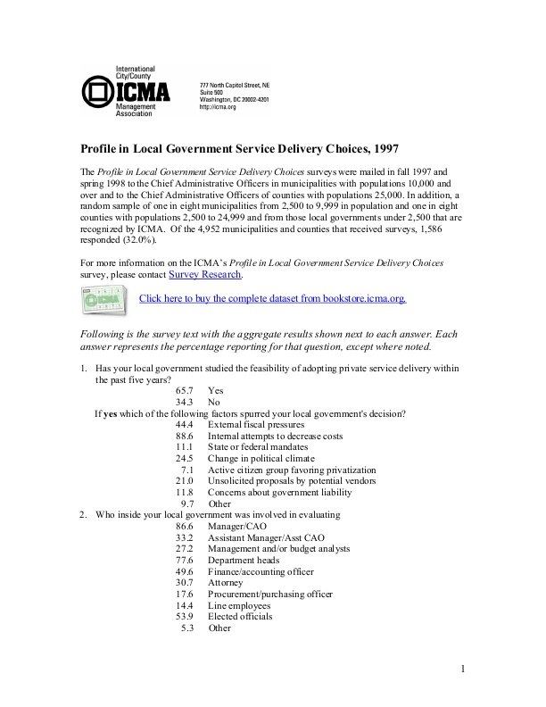 Profile of Local Government Service Delivery Choices, 1997 | icma.org