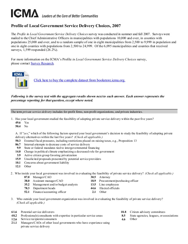 Profile of Local Government Service Delivery Choices, 2007 | icma.org