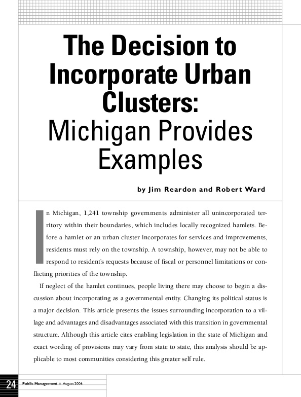 The Decision to Incorporate Urban Clusters: Michigan Provides Examples ...