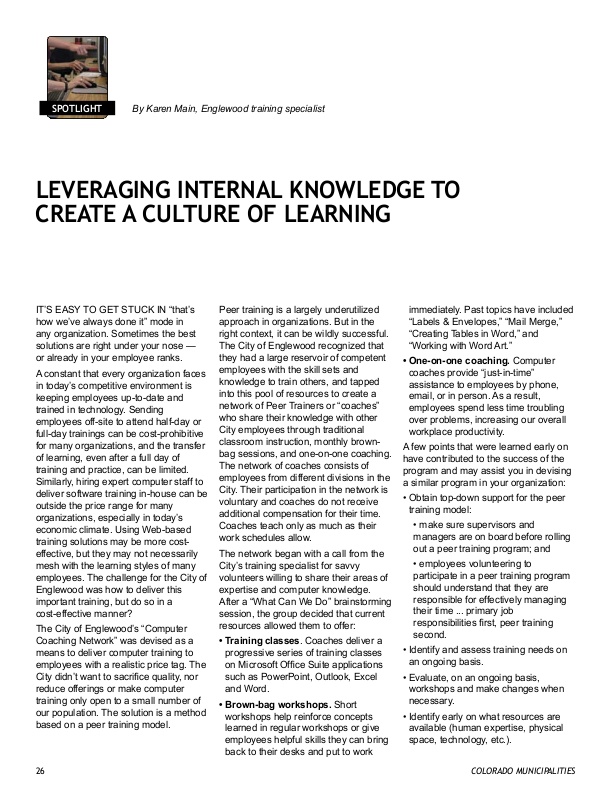 Leveraging Internal Knowledge to Create a Culture of Learning | icma.org