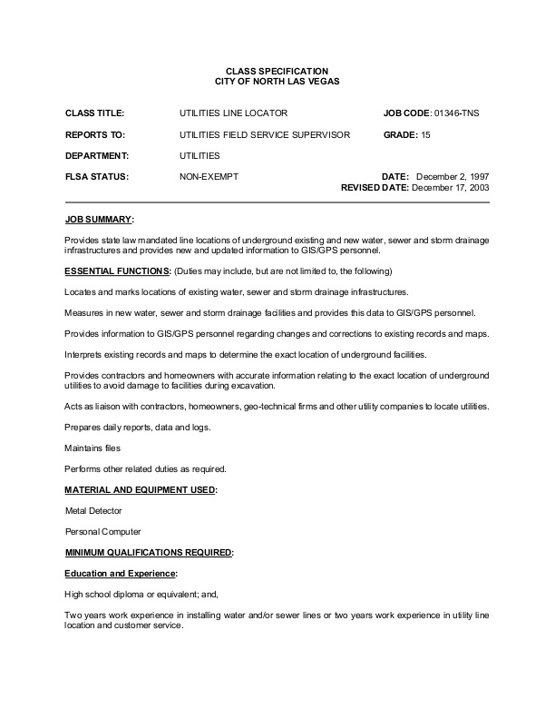 SAMPLE: Utilities Line Coordinator | icma.org