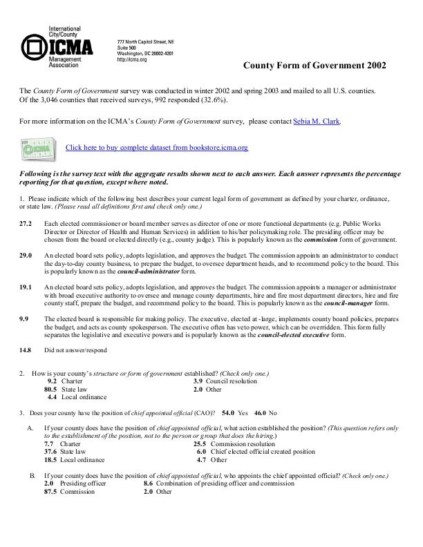 ICMA Survey Research: County Form of Government Survey Results (2002 ...