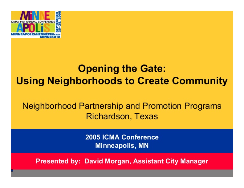Opening the Gate: Using Neighborhoods to Create Community | icma.org