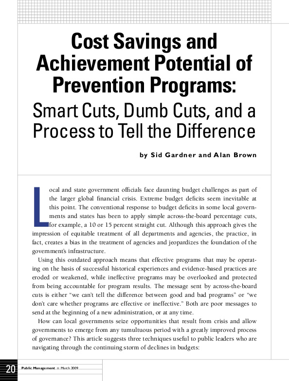 Cost Savings and Achievement Potential of Prevention Programs: Smart ...