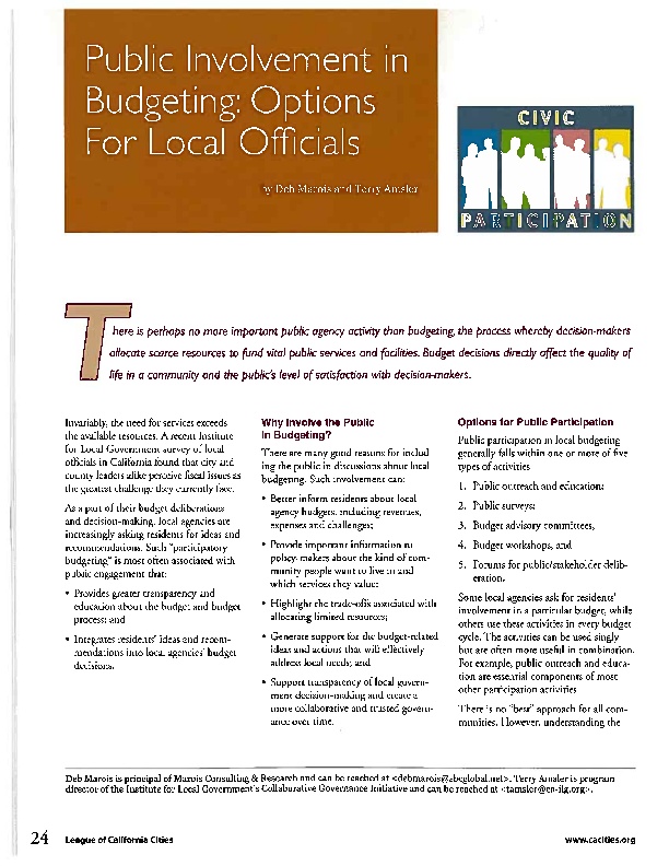 Public Involvement in Budgeting: Options for Local Officials | icma.org