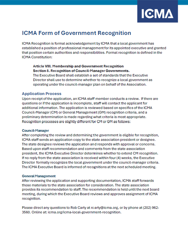 ICMA Form of Government Recognition Process | icma.org