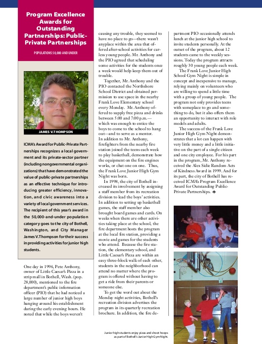 2001 Program Excellence Award for Outstanding Partnerships: Public ...