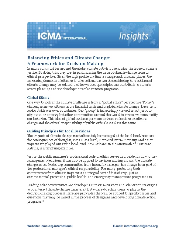 Balancing Ethics and Climate Change | icma.org