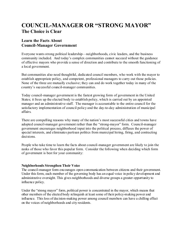 Council-Manager or Strong Mayor: The Choice is Clear | icma.org