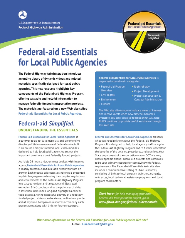 Federal-aid Essentials for Local Public Agencies Fact Sheet | icma.org
