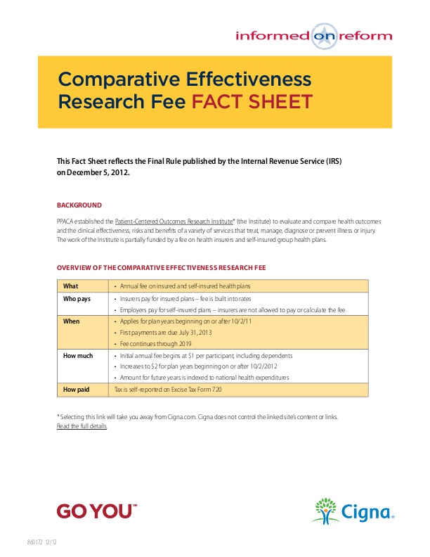 Comparative Effectiveness Research Fee FACT SHEET | icma.org