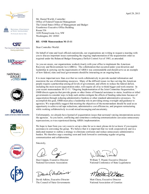 Letter to OMB from Big 7, GFOA, NASACT, NASBO | icma.org