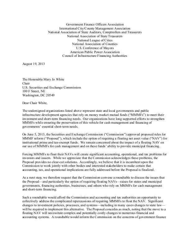 Letter to the SEC regarding money market mutual funds | icma.org