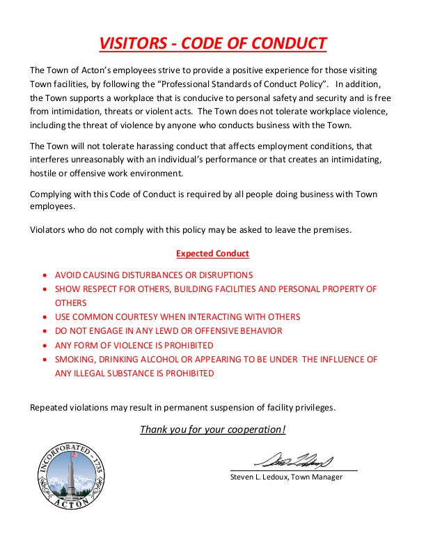 Visitor Code of Conduct for Town of Acton | icma.org