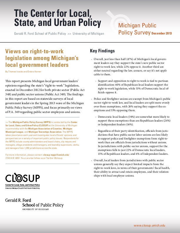 Views on right-to-work legislation among Michigan’s local government ...