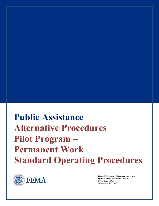 Public Assistance Alternative Procedures Pilot Program – Permanent Work ...