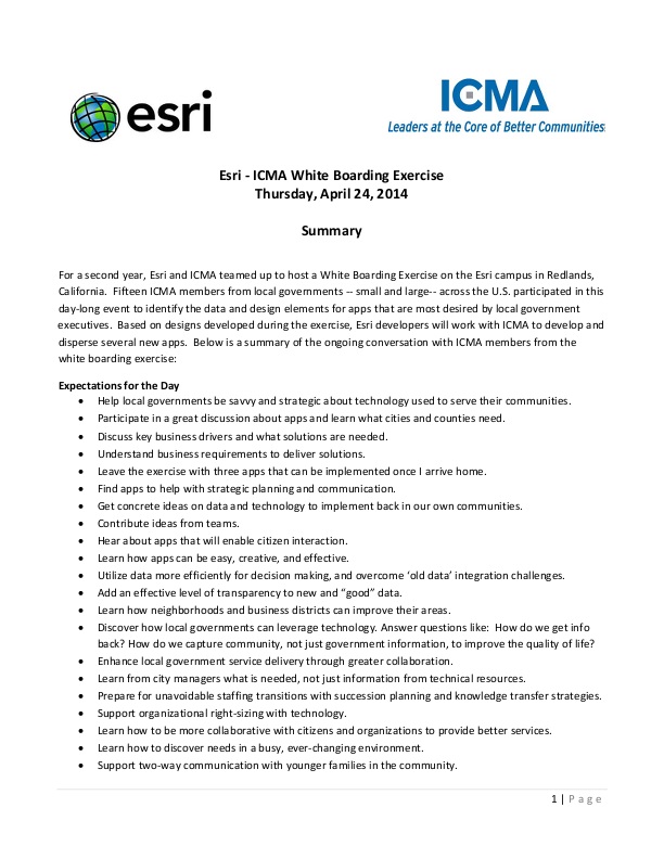 2014 Esri - ICMA White Boarding Exercise | icma.org