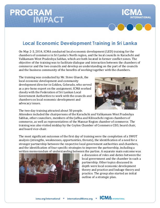 Local Economic Development Training in Sri Lanka | icma.org