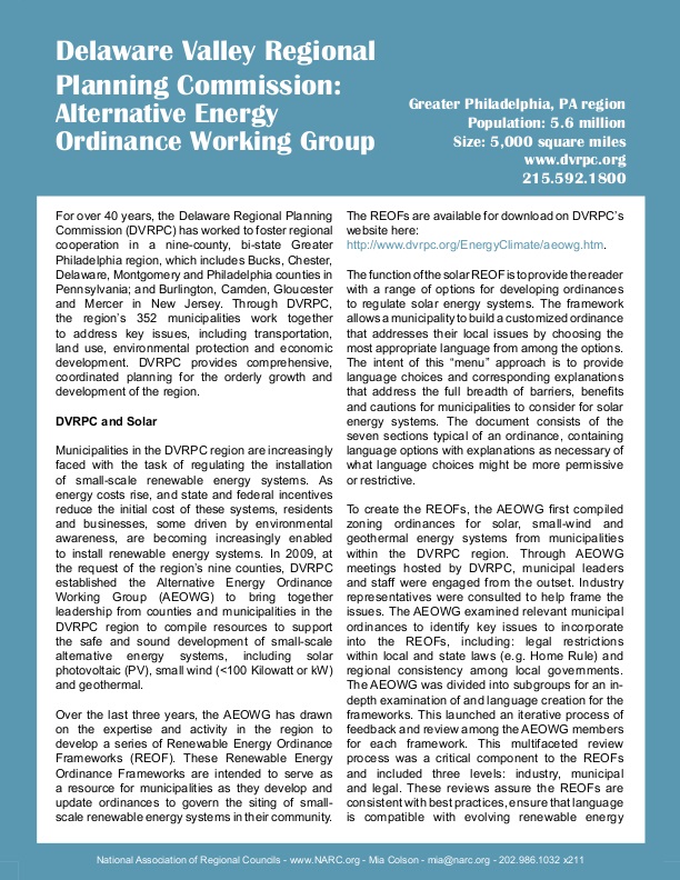 Delaware Valley Regional Planning Commission: Alternative Energy ...