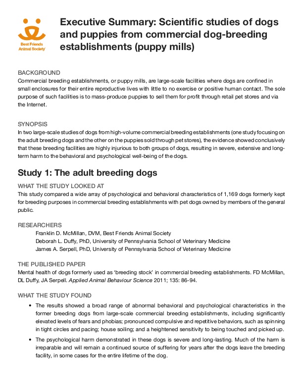 Scientific studies of dogs and puppies from commercial dog-breeding ...