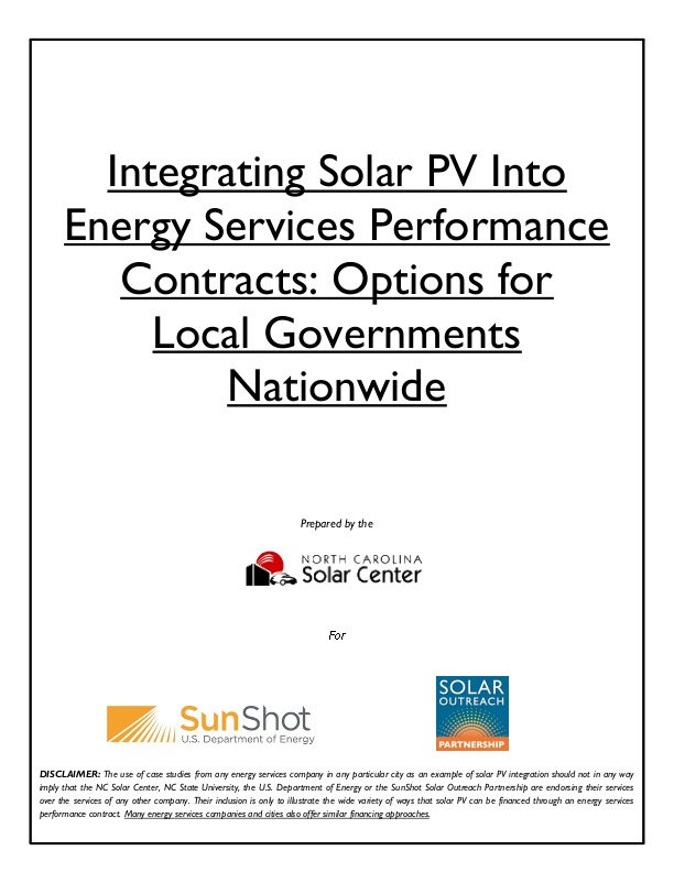 Integrating Solar PV into Energy Services Performance Contracts | icma.org