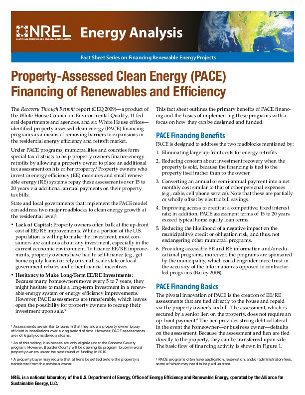 NREL Energy Analysis: Property-Assessed Clean Energy (PACE) Factsheet ...