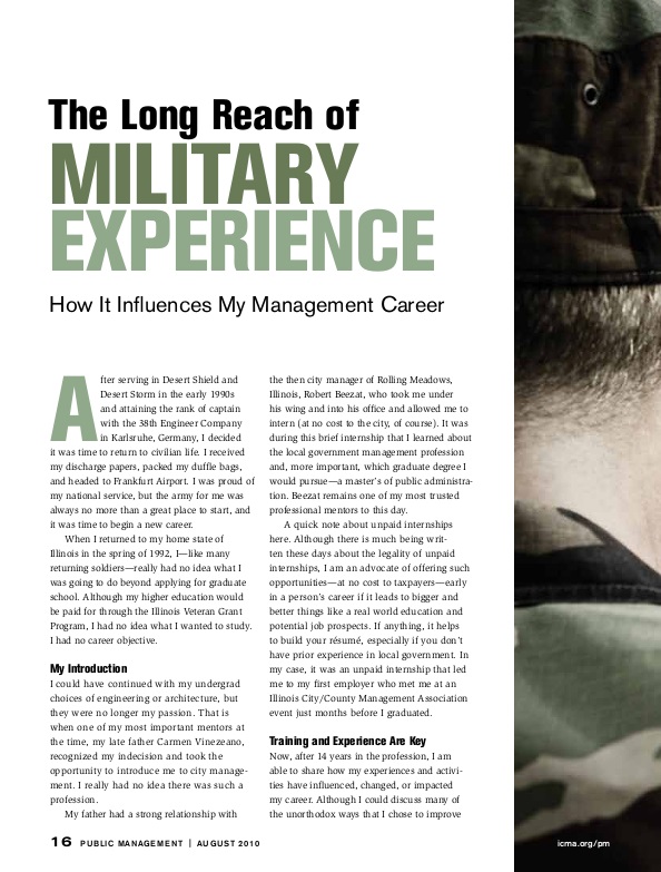 The Long Reach of Military Experience | icma.org