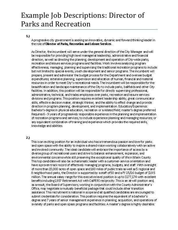 SAMPLE: Director of Parks and Recreation | icma.org
