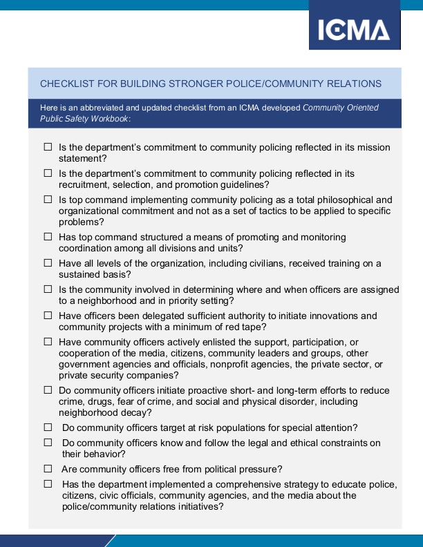 Checklist: Building Stronger Police/Community Relations | icma.org
