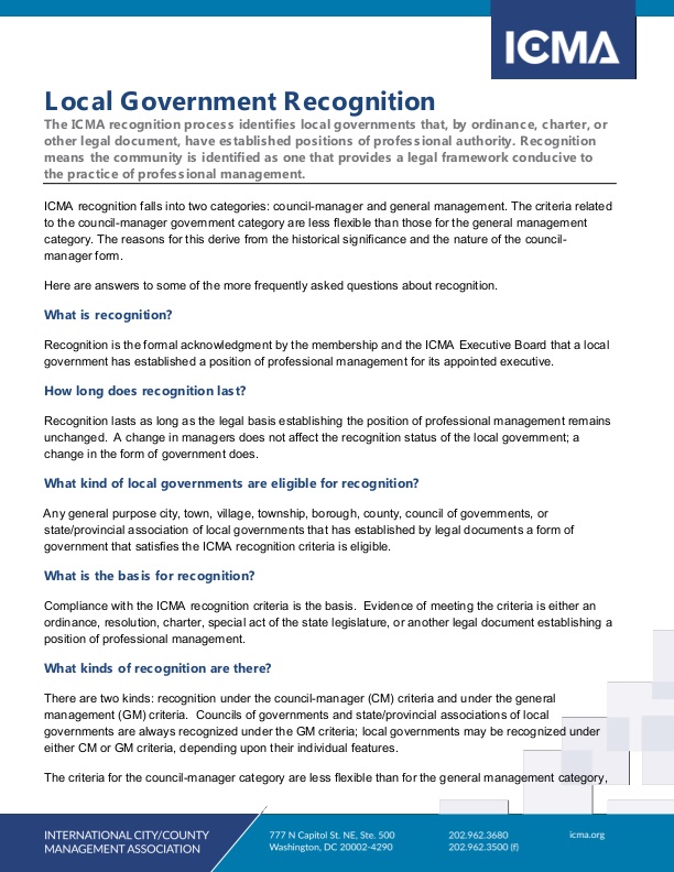 ICMA Local Government Recognition FAQ | icma.org