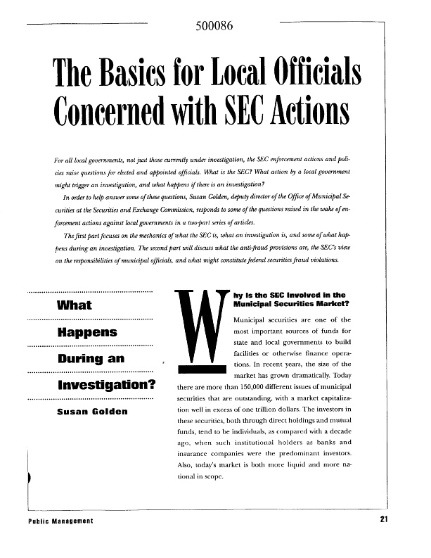 The Basics for Local Officials Concerned with SEC Actions | icma.org