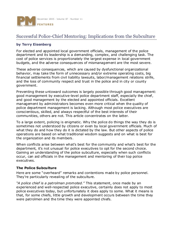 Successful Police-Chief Mentoring: Implications from the Subculture ...