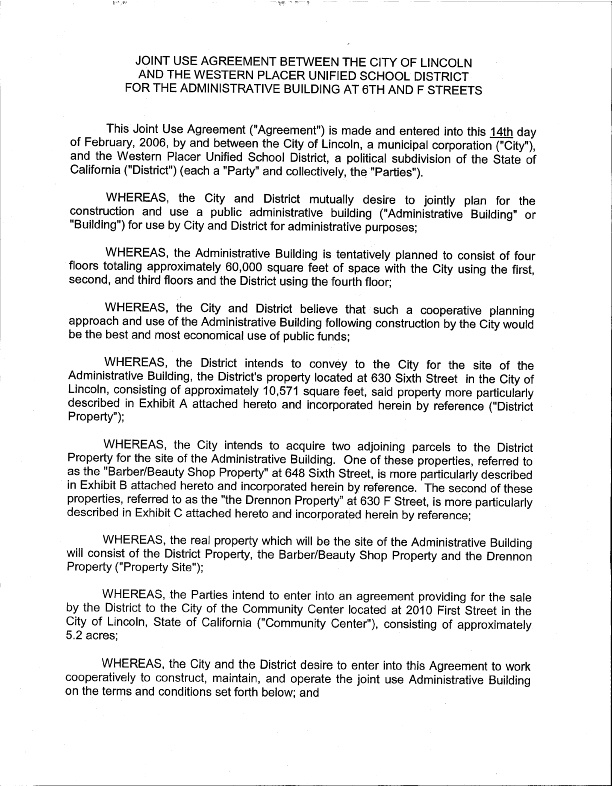 Joint-Use Agreement for Administrative Building Shared by City and ...