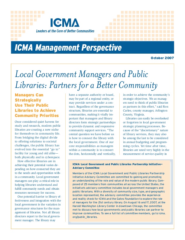 Local Government Managers and Public Libraries: Partners for a Better ...