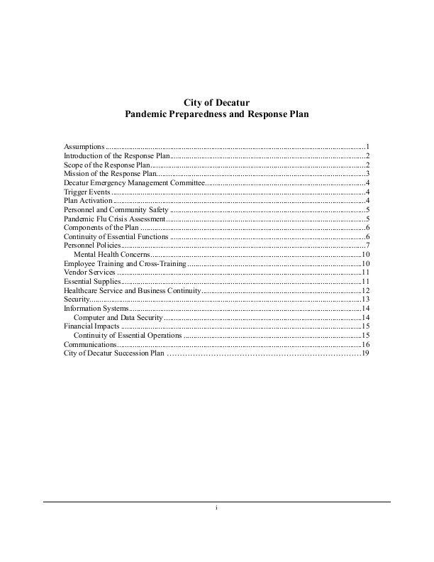 Pandemic Preparedness and Response Plan | icma.org