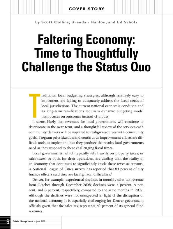 Faltering Economy: Time to Thoughtfully Challenge the Status Quo | icma.org