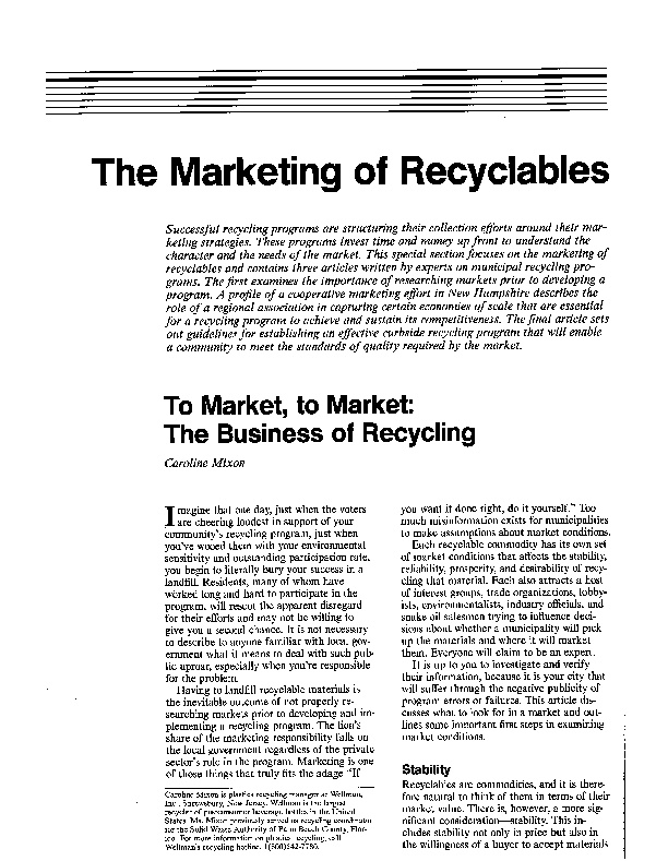 The Marketing of Recyclables | icma.org