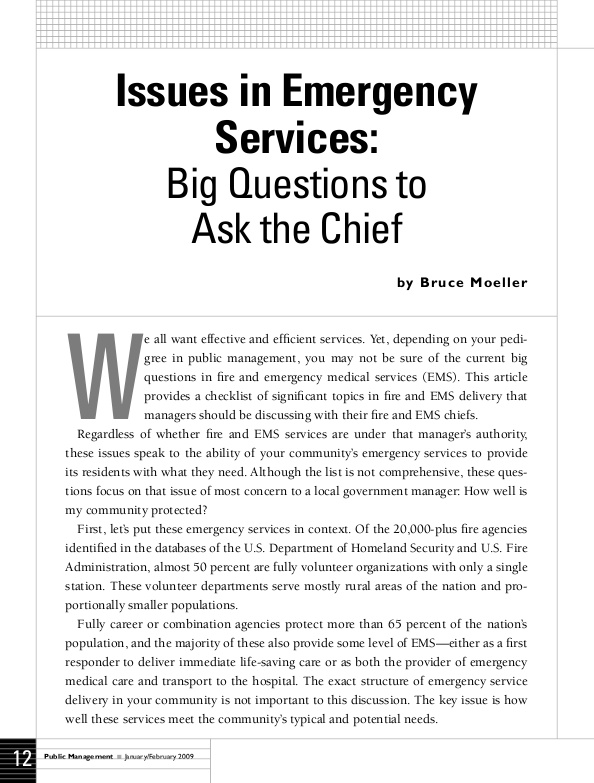 Issues in Emergency Services: Big Questions to Ask the Chief | icma.org