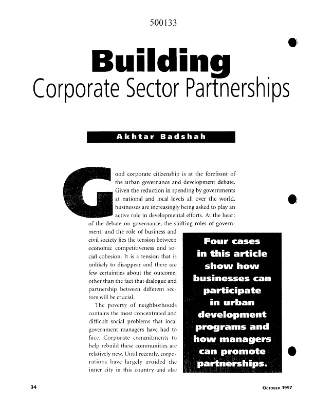 Building Corporate Sector Partnerships | icma.org