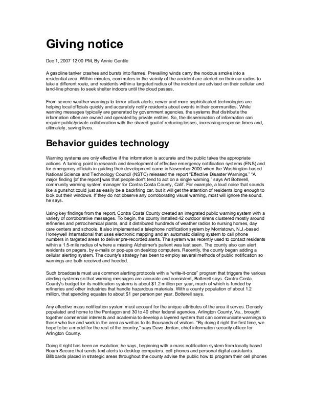 Giving Notice: New Notification Systems Warn Residents When Potential ...