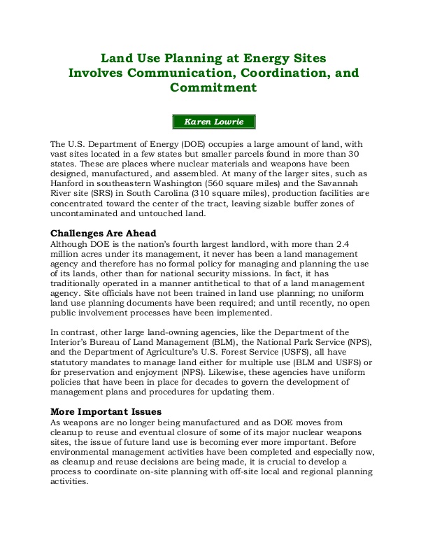 Land Use Planning at Energy Sites Involves Communication, Coordination ...
