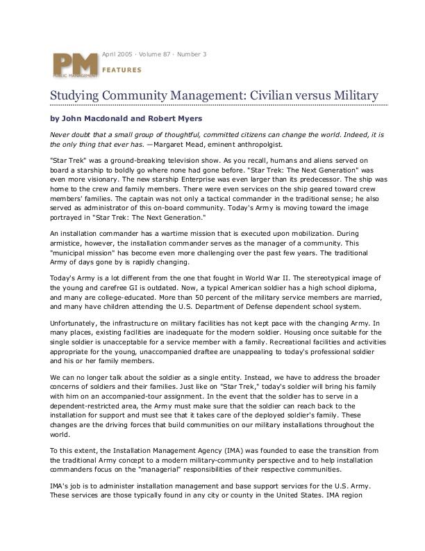 Studying Community Management: Civilian versus Military | icma.org