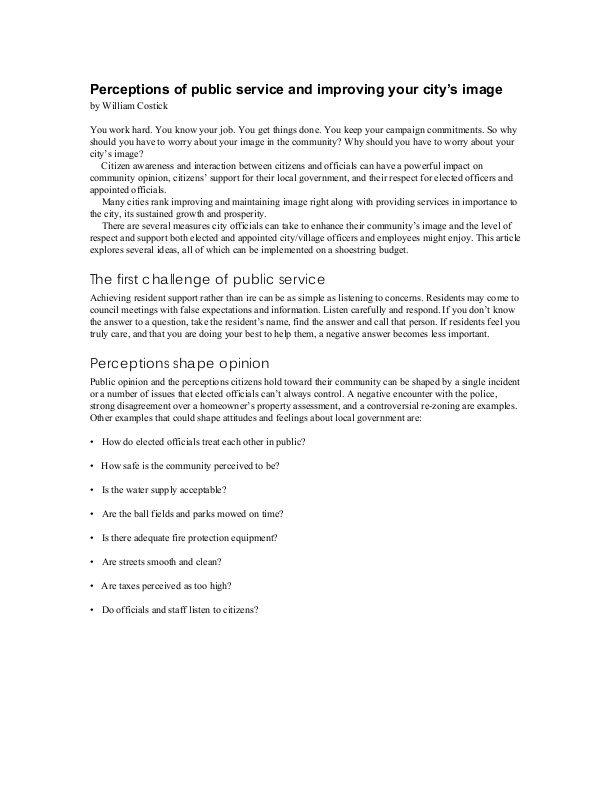 Perceptions of Public Service and Improving Your City's Image | icma.org