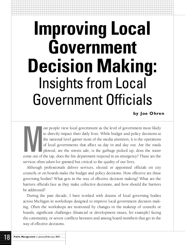 Improving Local Government Decision Making: Insights from Local ...