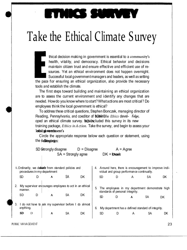 Ethical Climate Survey | icma.org