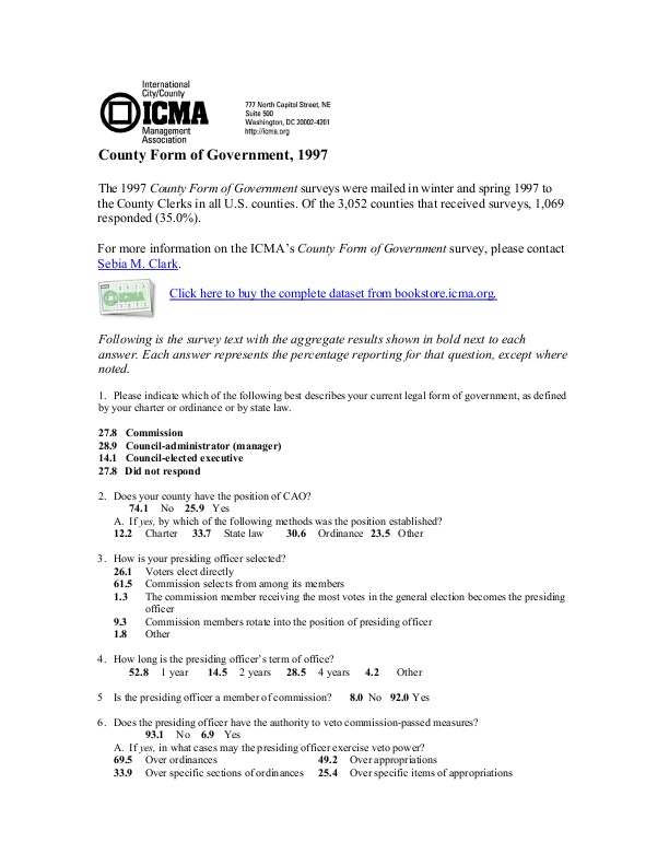 ICMA Survey Research: County Form of Government Survey Results (1997 ...