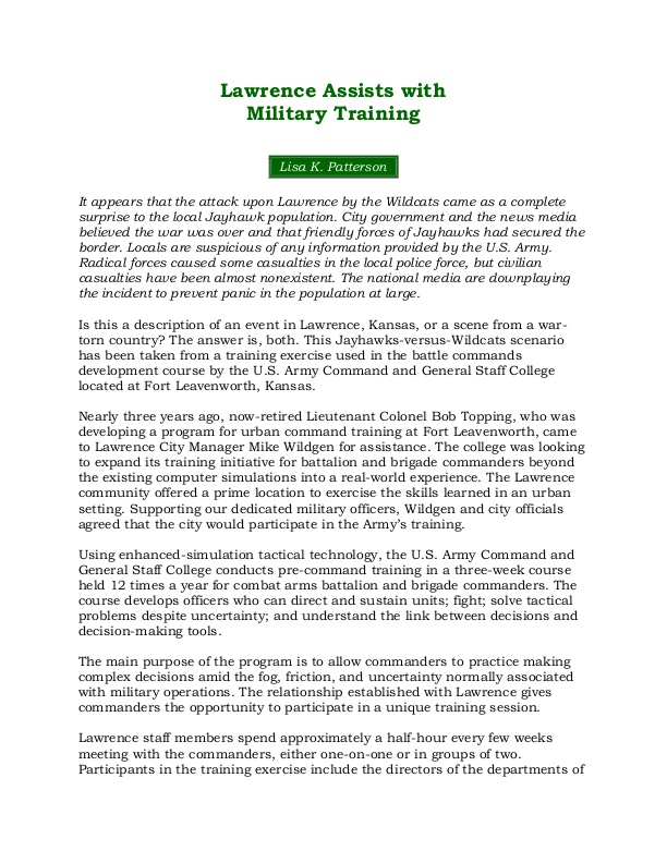 Lawrence Assists with Military Training | icma.org