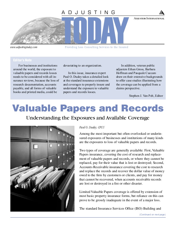 Valuable Papers and Records: Understanding the Exposures and Available ...